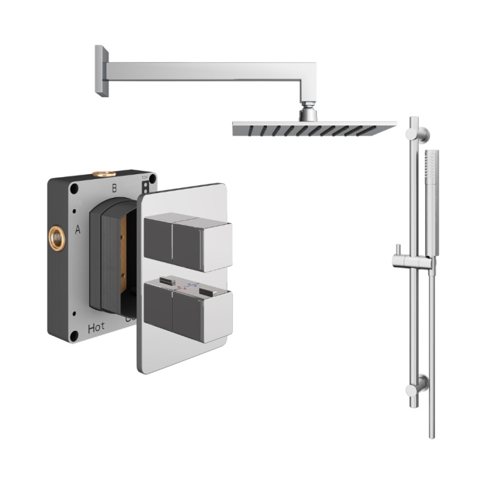 Abacus Square Chrome 2 Outlet Shower & Head & Slide Rail | Sanctuary