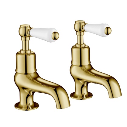 JTP Grosvenor Lever Polished Gold Bath Pillar Taps | Sanctuary