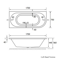 Eastbrook Beaufort Biscay 1700 x 750mm Double Ended Curved Bath ...