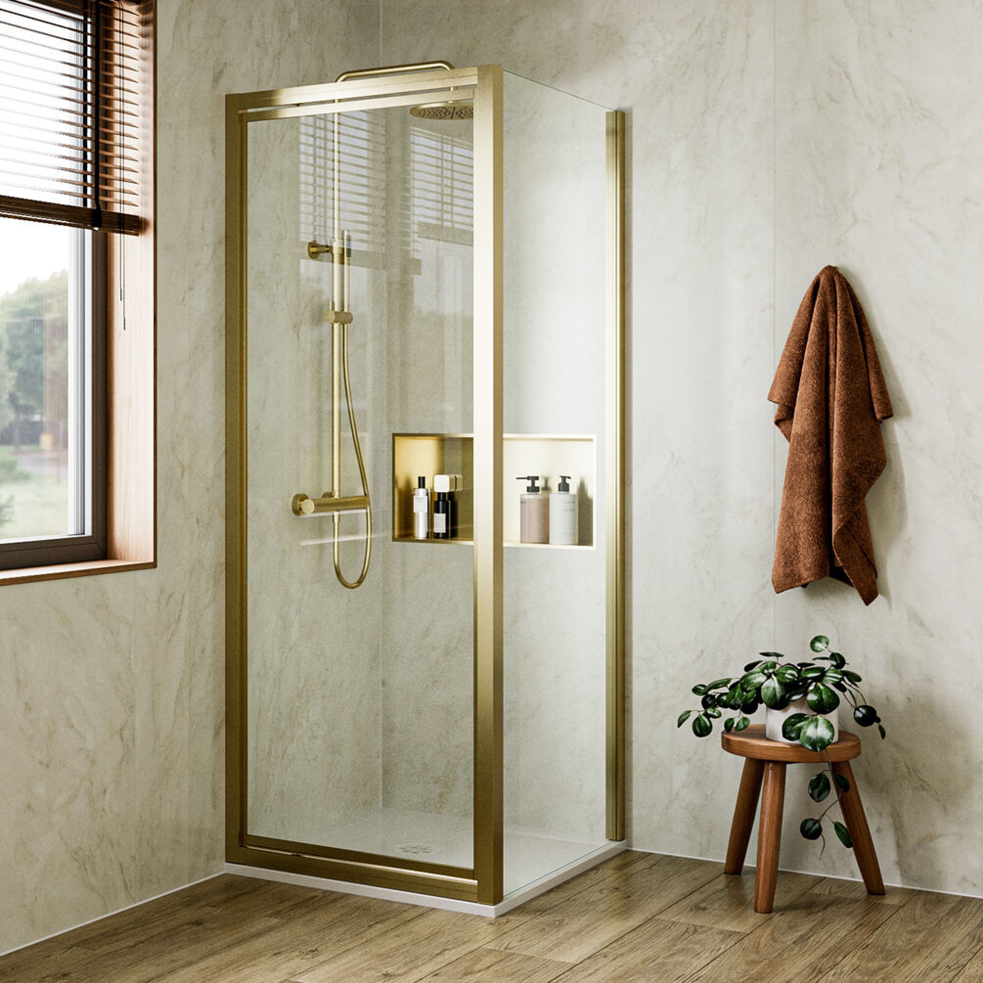 Crosswater Clear 6 Brass 800 Pivot Shower Door | Sanctuary