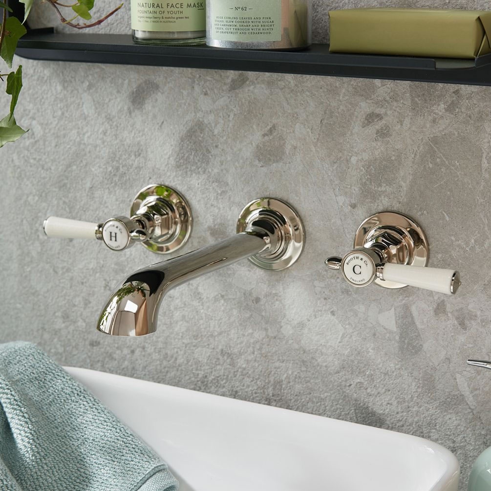 Booth & Co Axbridge Lever Nickel Wall-Hung Sink Tap | Sanctuary Bathrooms