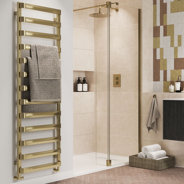 Crosswater Air Brushed Brass Towel Warmer | Sanctuary Bathrooms