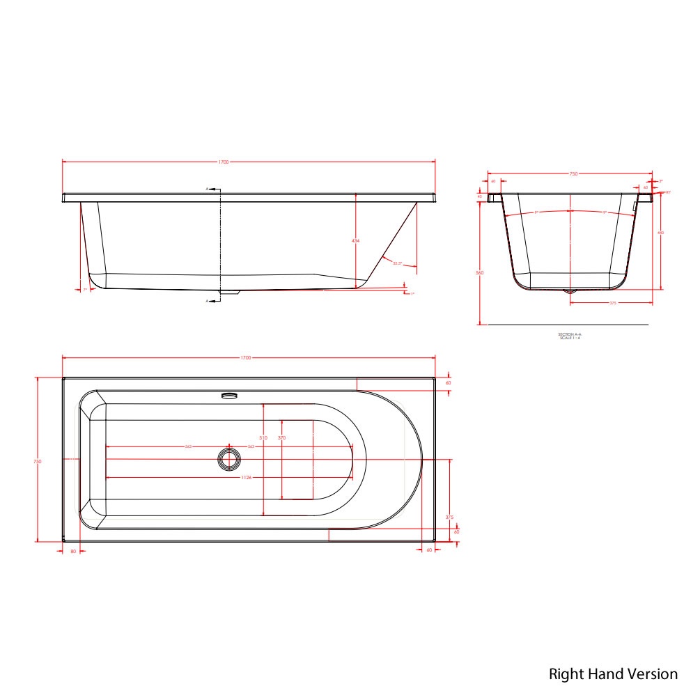 Eastbrook Beaufort Biscay 1700 x 750mm Shower Bath | Sanctuary Bathrooms