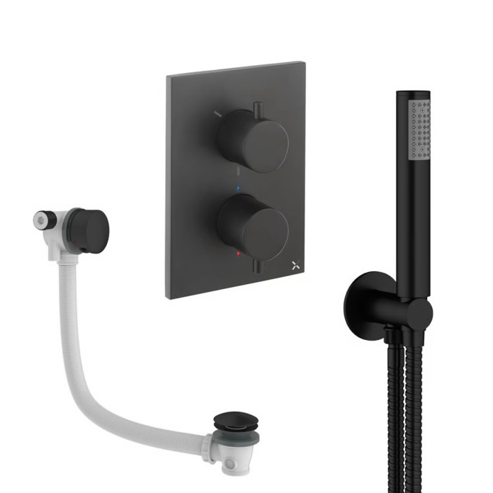 Crosswater Crossbox Black Bath Filler Set | Sanctuary