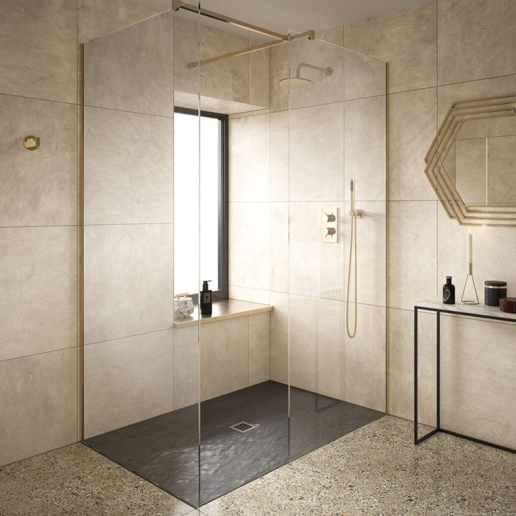 Kudos Ultimate 2 Brushed Gold Wetroom Screen | Sanctuary Bathrooms