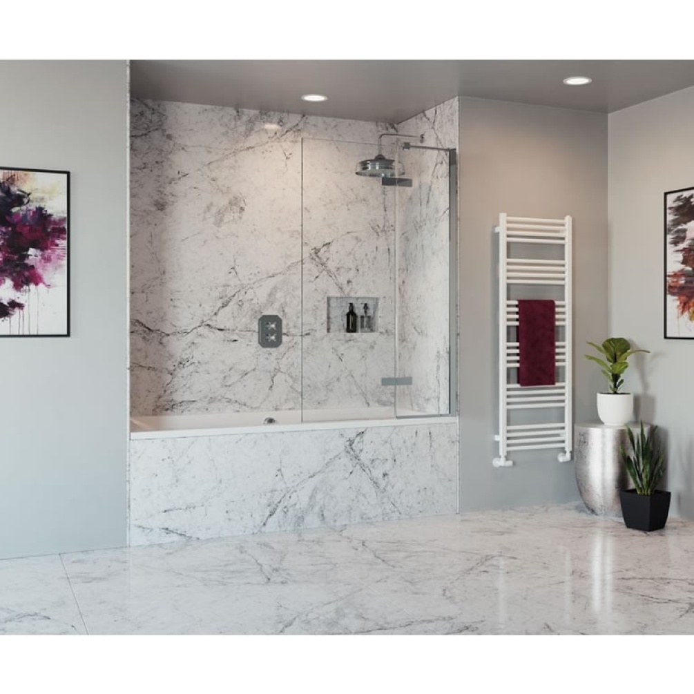 Crosswater Optix 10 Polished Steel 180° Bath Screen | Sanctuary Bathrooms