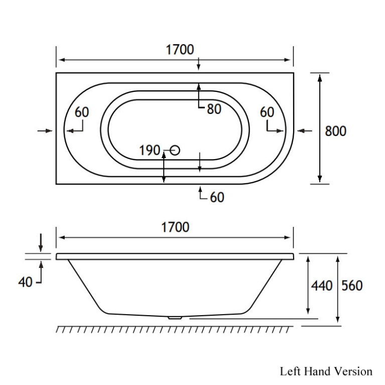 Eastbrook Beaufort Biscay 1700 x 800mm Double Ended Curved Bath ...