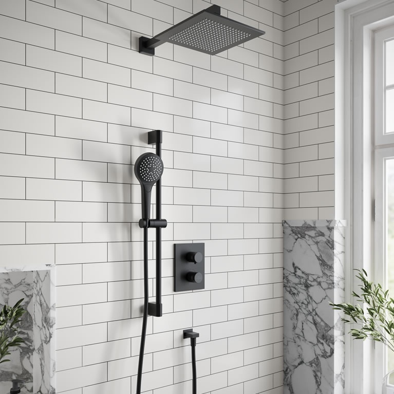 V&B Black Verve Square Slide Rail Shower Set | Sanctuary Bathrooms