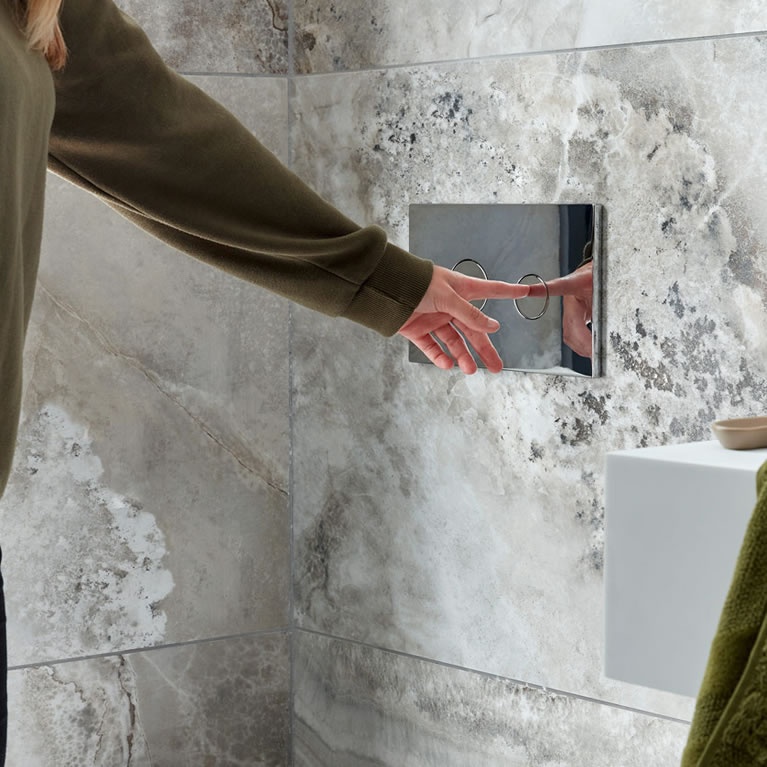 Vado Brushed Chrome Round Dual Flush Plate | Sanctuary Bathrooms