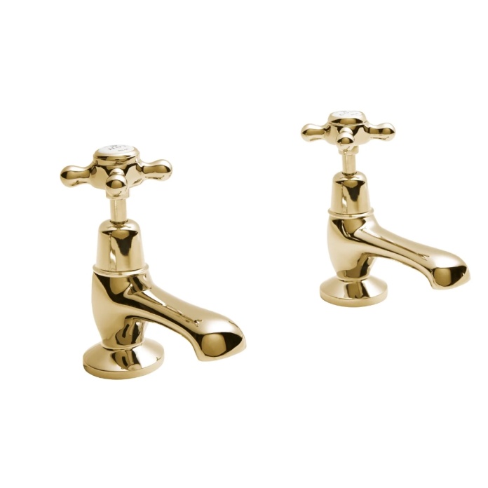 BC Sanitan Victrion Crosshead Gold Basin Pillar Taps