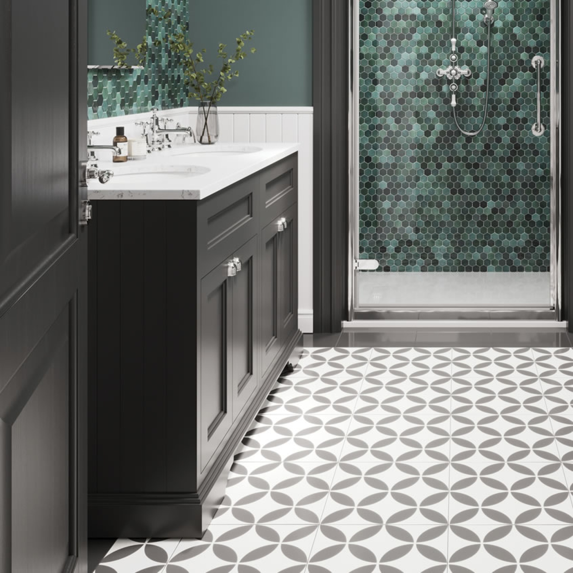 Burlington Matt Black 1300mm Vanity Unit & Double Worktop