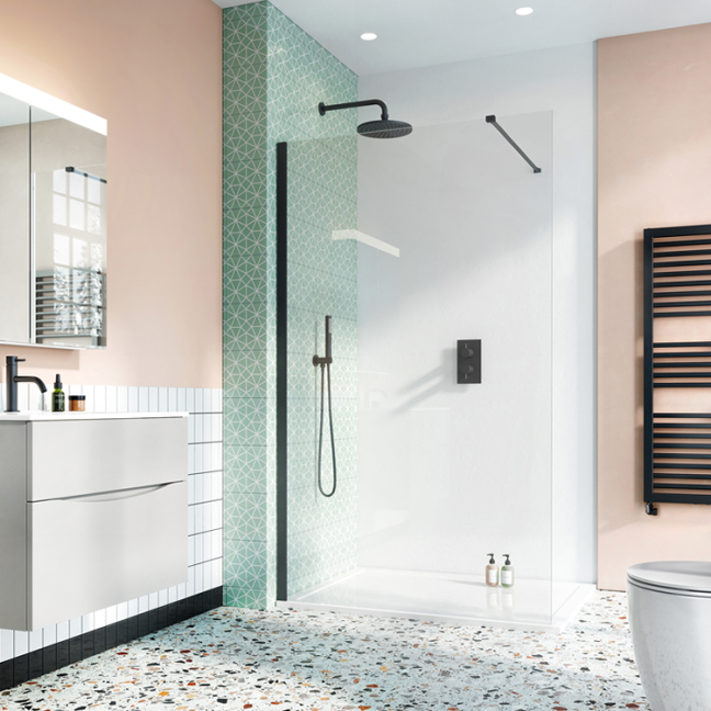 Crosswater Design 8 Matt Black Walk-In Shower Panel | Sanctuary Bathrooms