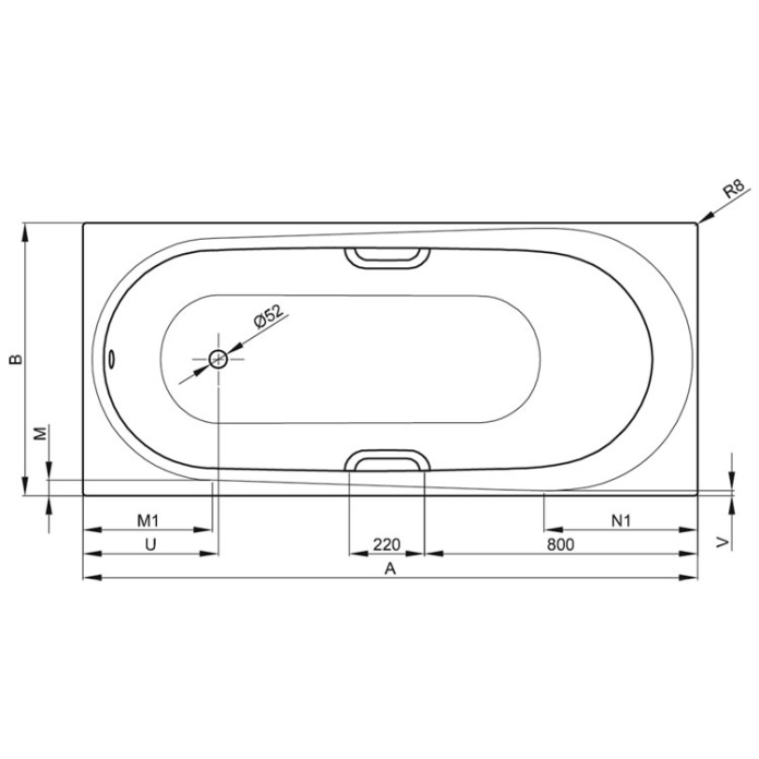 Bette Comodo 1900mm x 900mm Single Ended Steel Bath