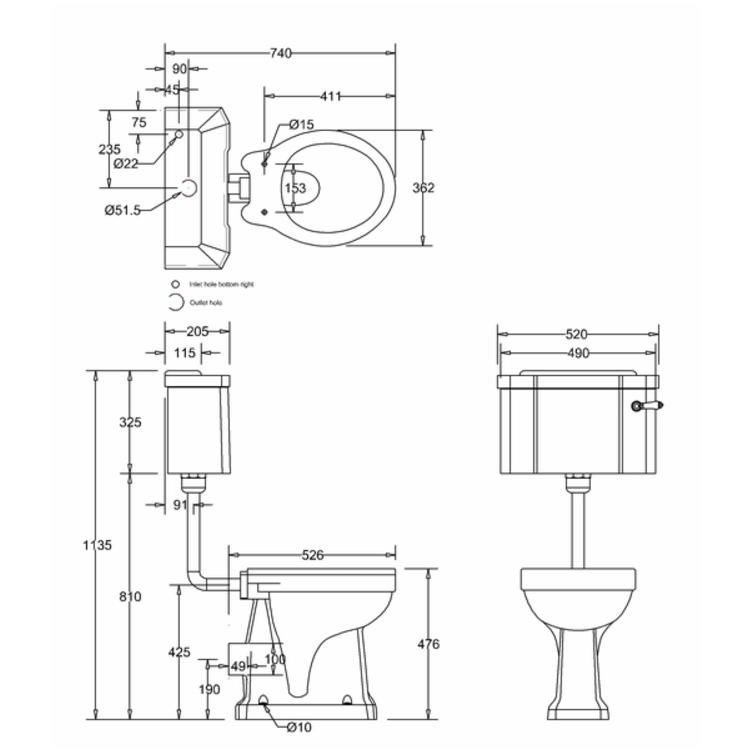 Burlington Regal Low Level Toilet Push Button | Sanctuary Bathrooms