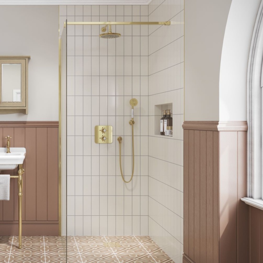 Burlington Guild Square Gold Thermostatic Dual Shower Pack