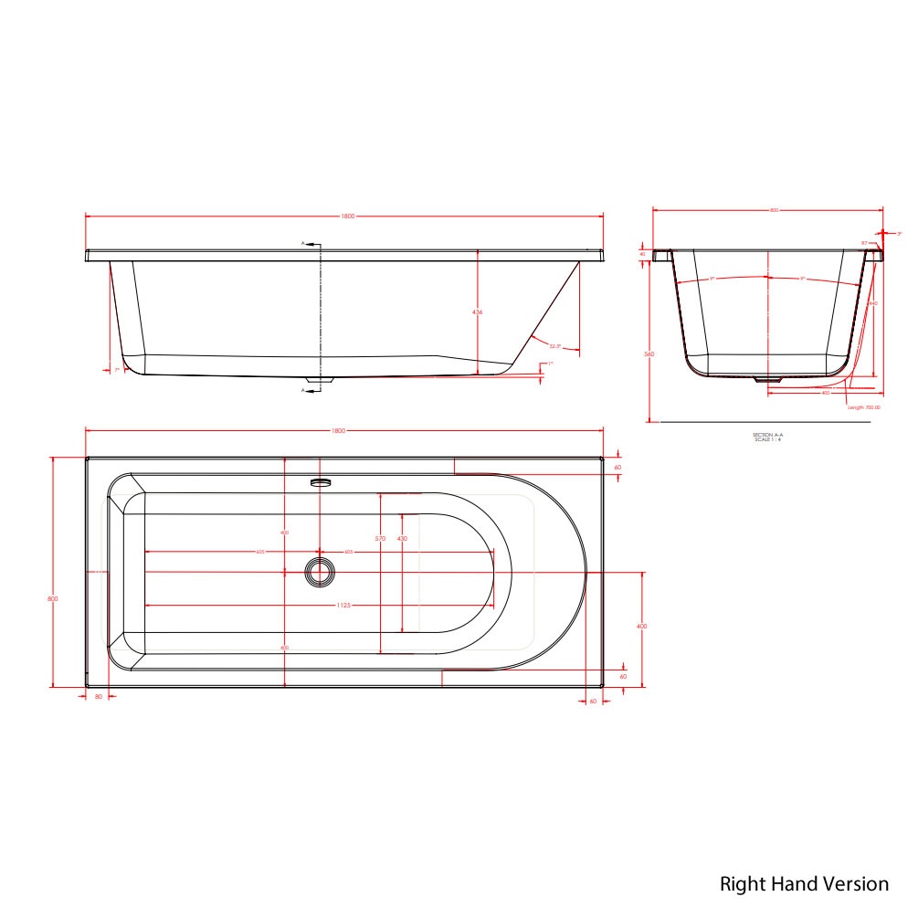 Eastbrook Beaufort Biscay 1800 x 800mm Shower Bath | Sanctuary Bathrooms