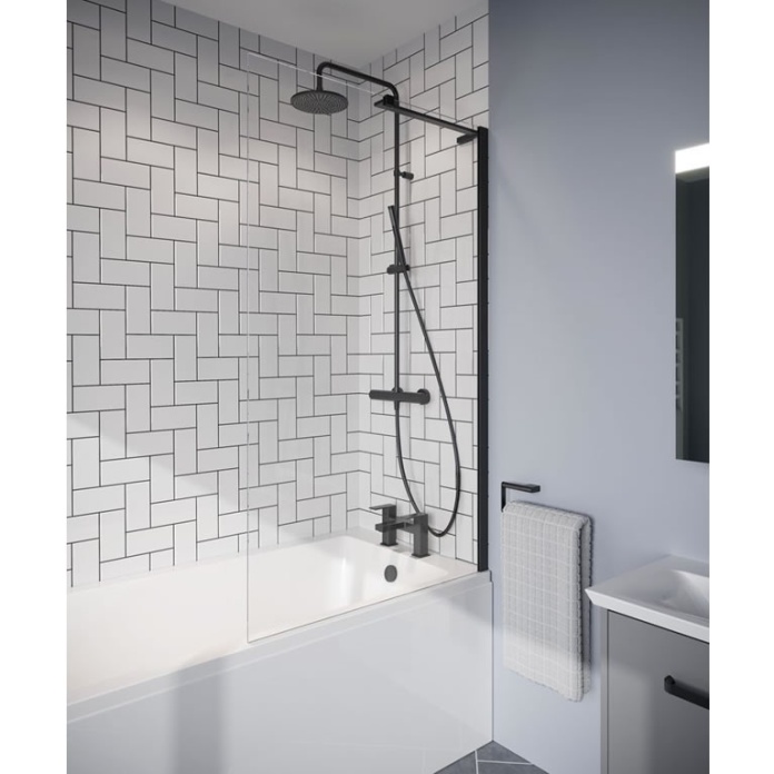 Crosswater Clear 6 Matt Black Fixed Bath Screen | Sanctuary Bathrooms