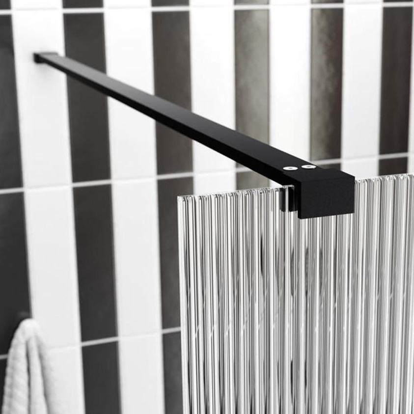 Apex 1200mm Matt Black Fluted Glass 8mm Wetroom Screen