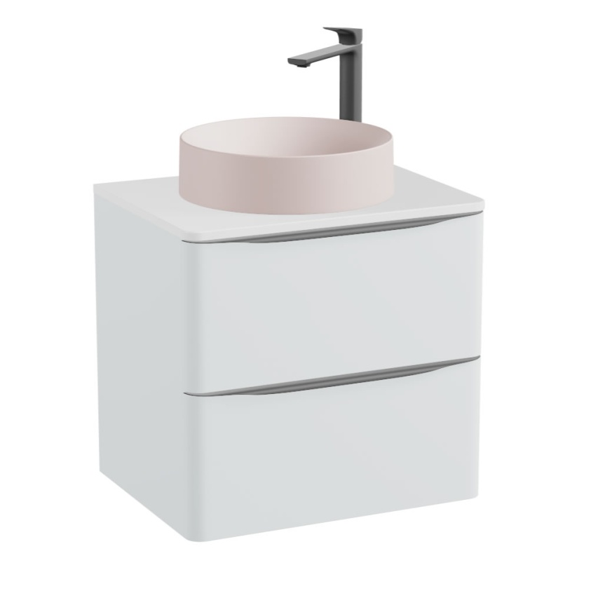 Vado Cameo 600mm Arctic White Wall Hung 2 Drawer Vanity Unit, Worktop ...