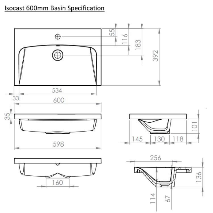 Roper Rhodes Scheme 600mm Matt Carbon Wall Vanity Unit & Basin ...