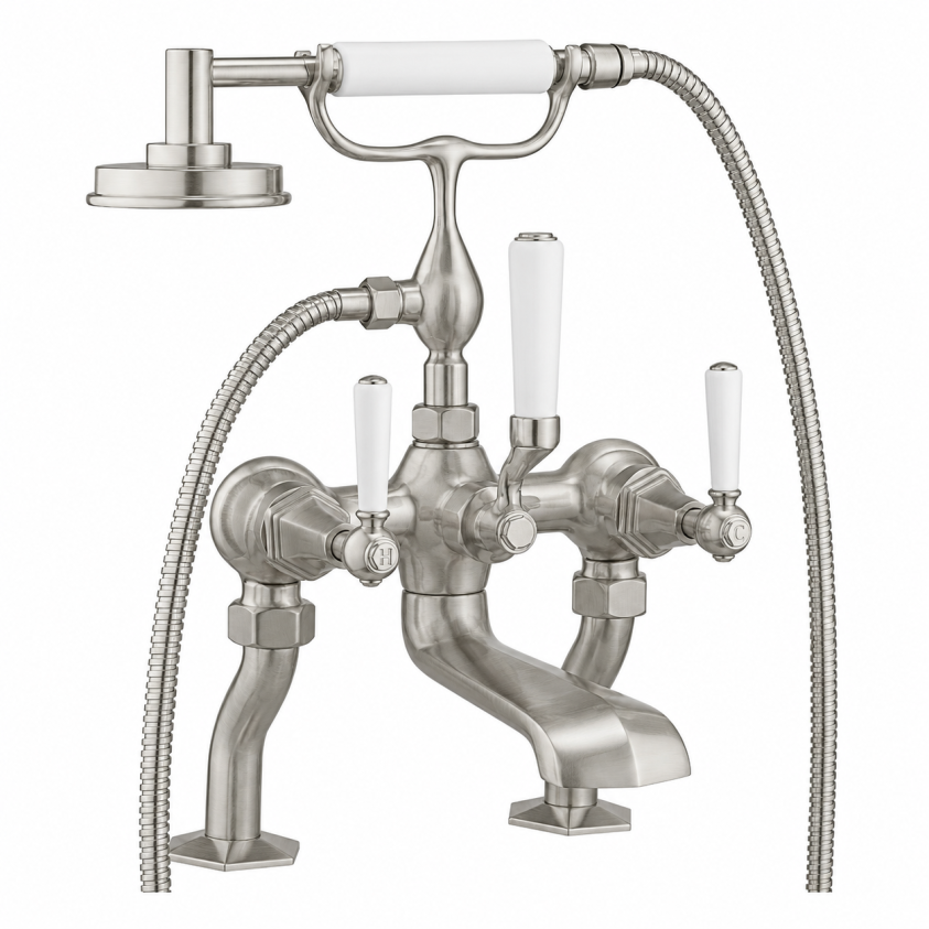 Crosswater Waldorf Nickel White Lever Deck Bath Shower Mixer