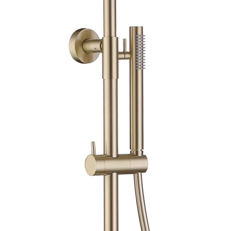 Apex Brushed Brass Round Thermostatic Shower | Sanctuary Bathrooms