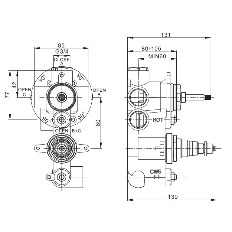 Crosswater MPRO Slate Twin Outlet Two Control Shower Valve | Sanctuary ...