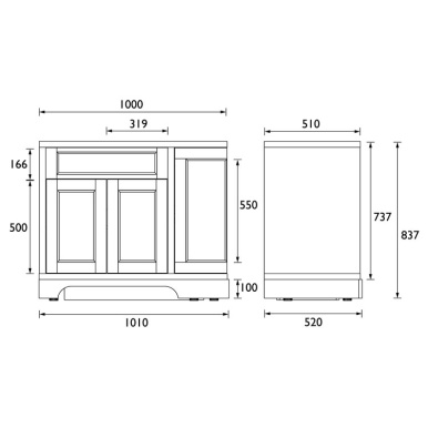 Heritage Wilton 1000mm Chantilly Left Hand Corner Vanity Unit & Worktop