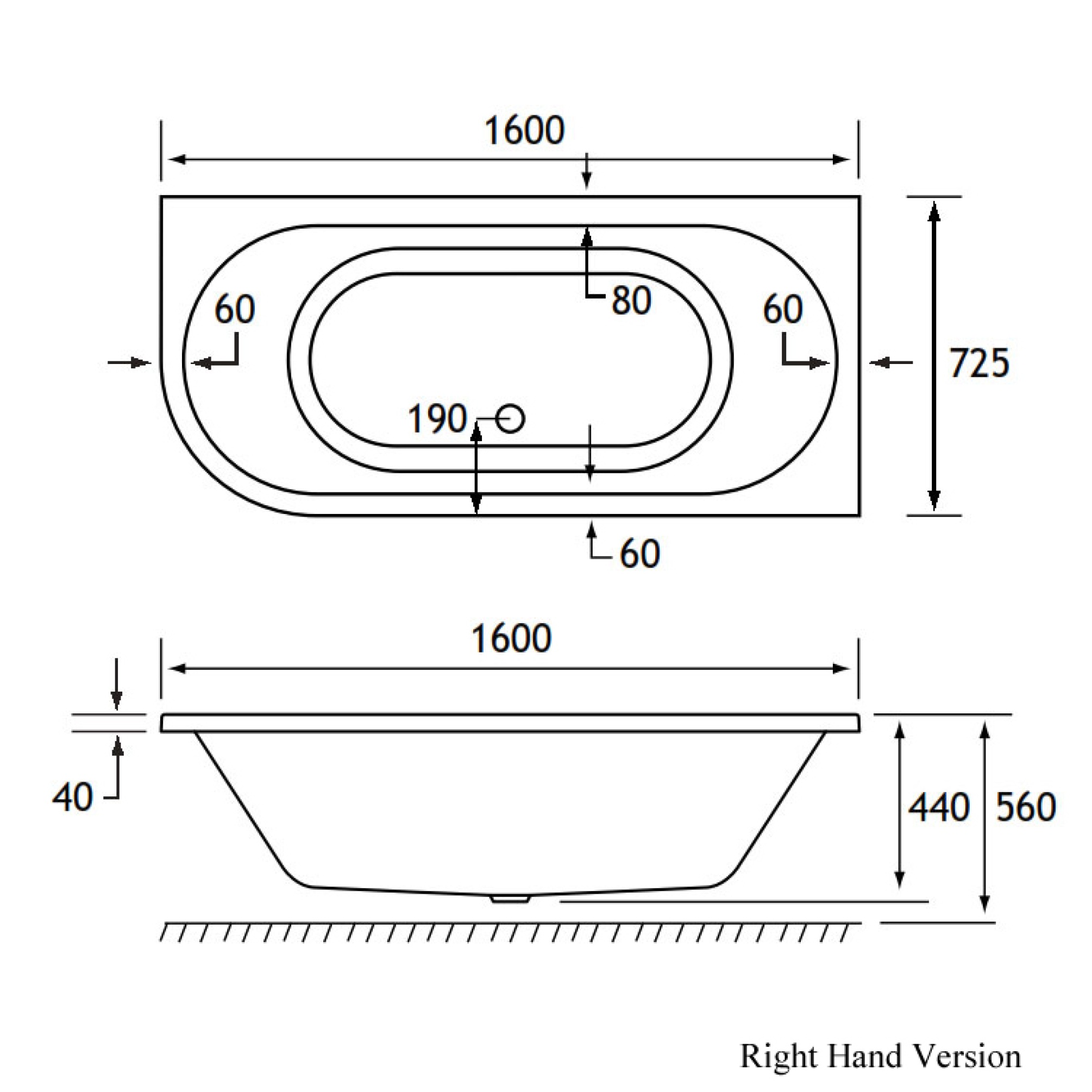 Eastbrook Beaufort Biscay 1600 x 725mm Double Ended Curved Bath ...