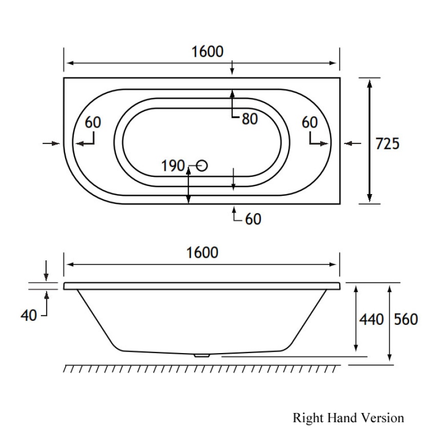 Eastbrook Beaufort Biscay 1600 x 725mm Double Ended Curved Bath ...
