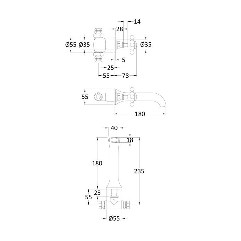BC Designs Victrion Brushed Gold Crosshead 3TH Wall Basin Mixer ...