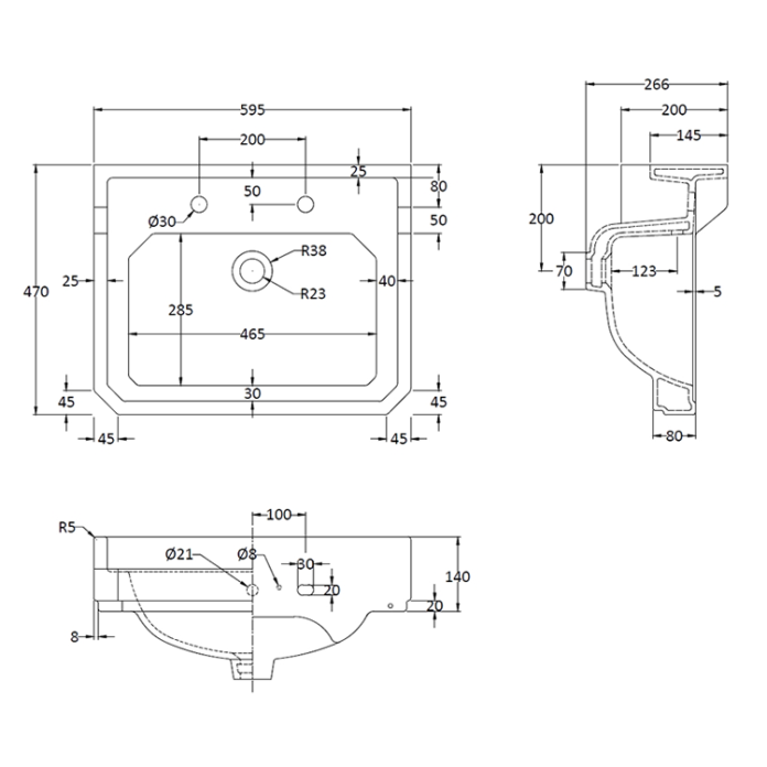 Bayswater Fitzroy 595mm Basin & Comfort Height Pedestal