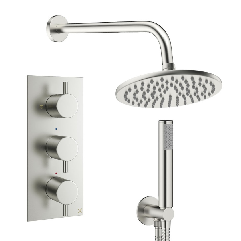 Crosswater Design Nickel 3 Handle Rainfall Shower | Sanctuary