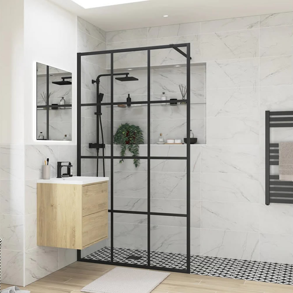Apex 1200mm Matt Black Framed 8mm Wetroom Screen | Sanctuary Bathrooms