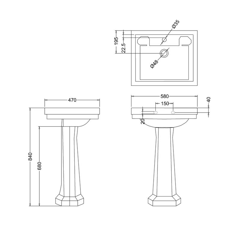 Burlington Contemporary 580mm Basin & Pedestal | Sanctuary Bathrooms