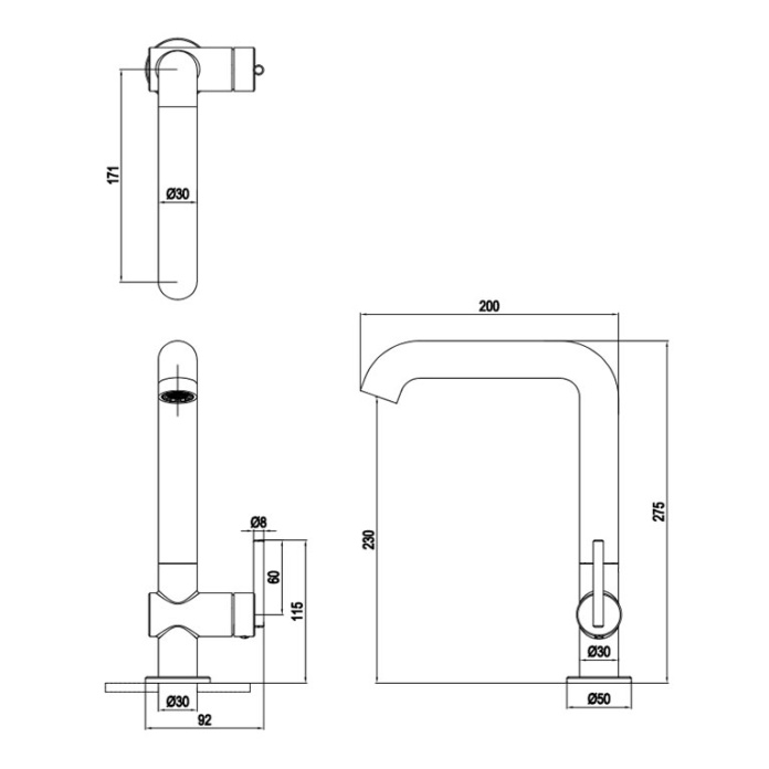 Crosswater 3ONE6 Lever Steel Side Lever Tall Basin Mixer