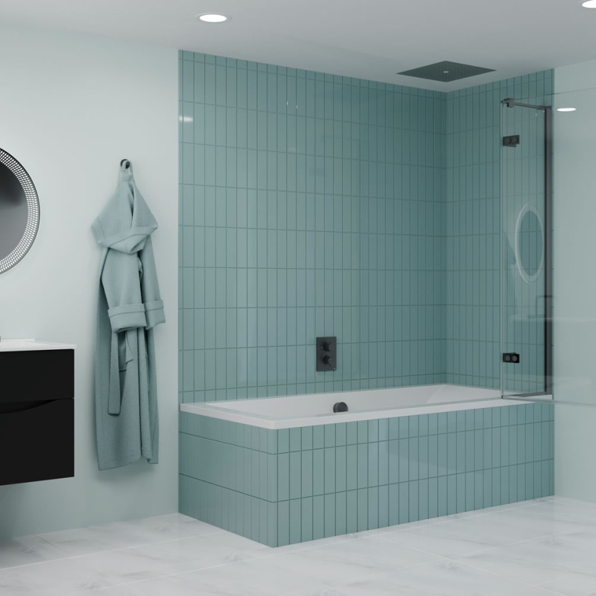 Crosswater Optix 10 Slate 180° Hinged Bath Screen | Sanctuary Bathrooms
