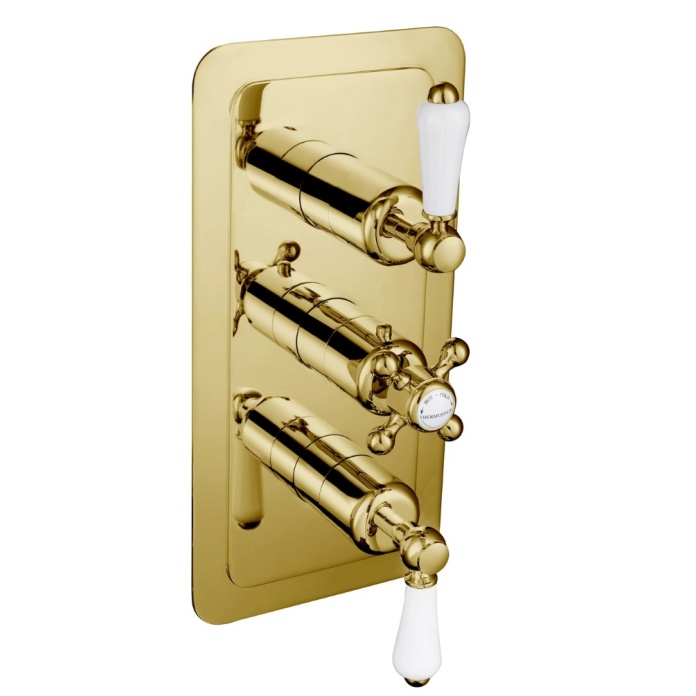 JTP Grosvenor Lever Gold 3 Outlet 3 Handle Shower Valve