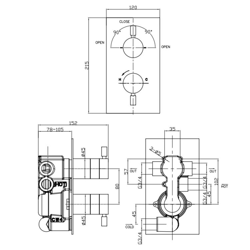 Crosswater Design Shower Valve with 2 Way Diverter | Sanctuary Bathrooms