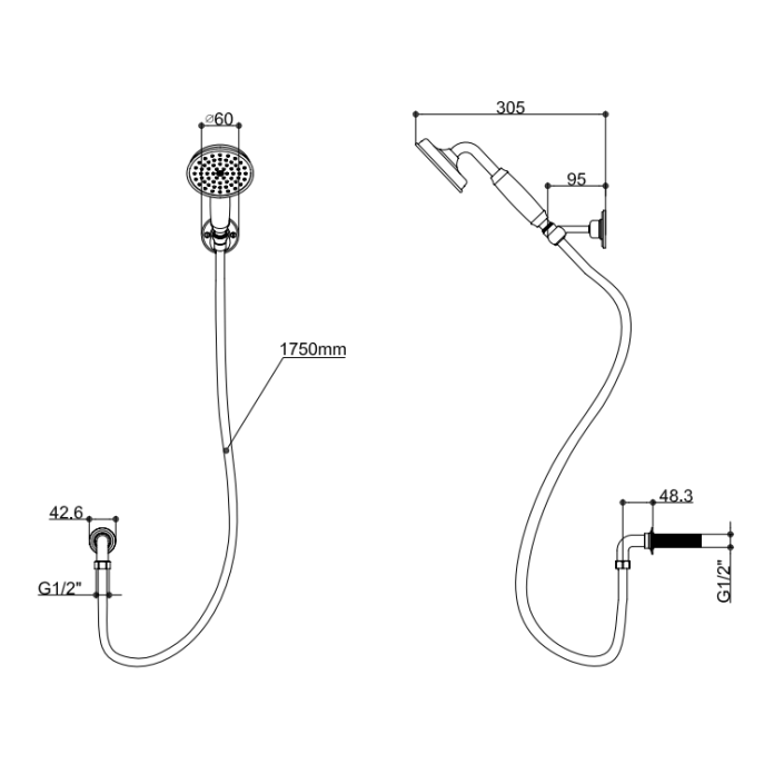 Burlington Riviera Fixed Hose & Handset | Sanctuary Bathrooms