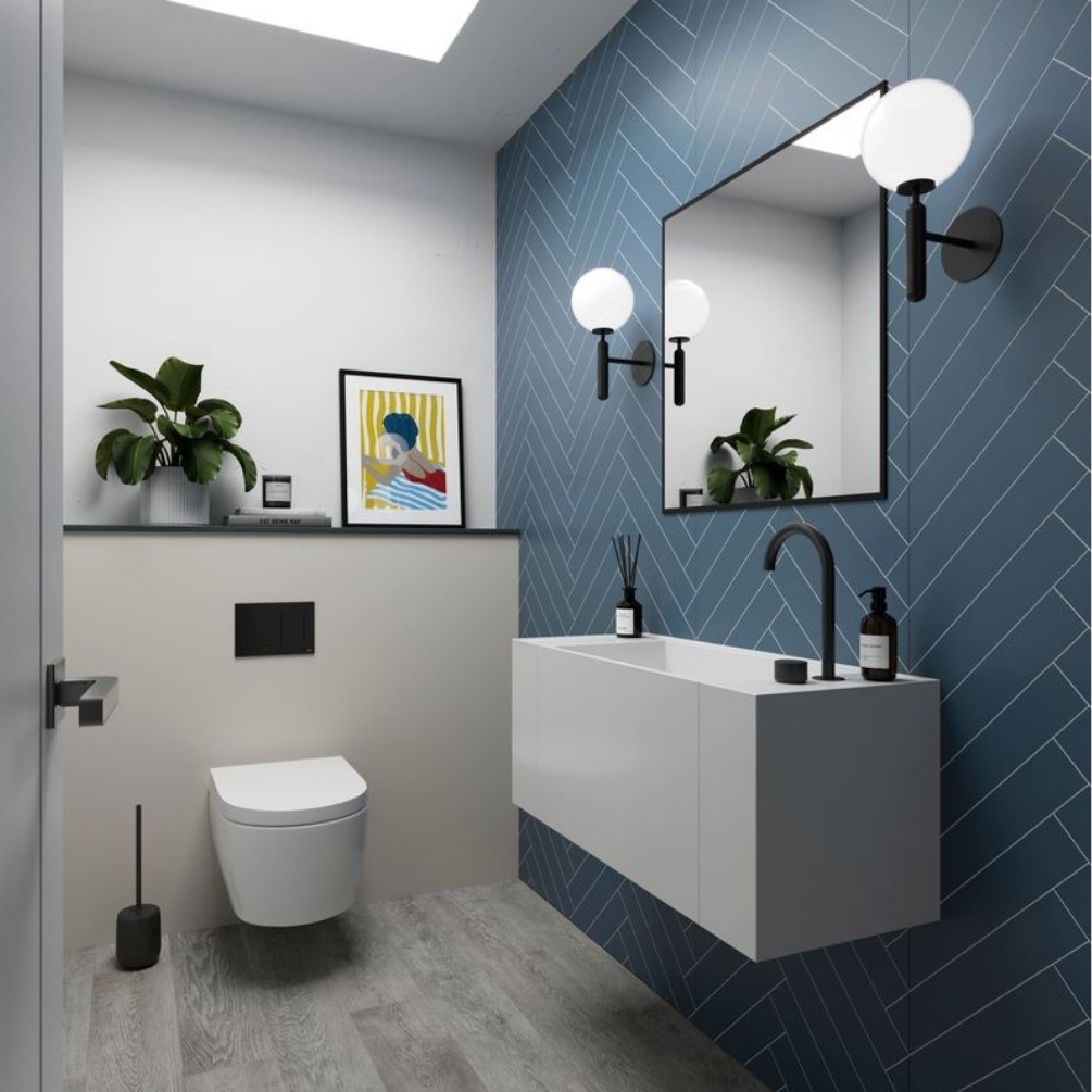 Showerwall Nordic Blue 600mm Herringbone Tile Wall Panel