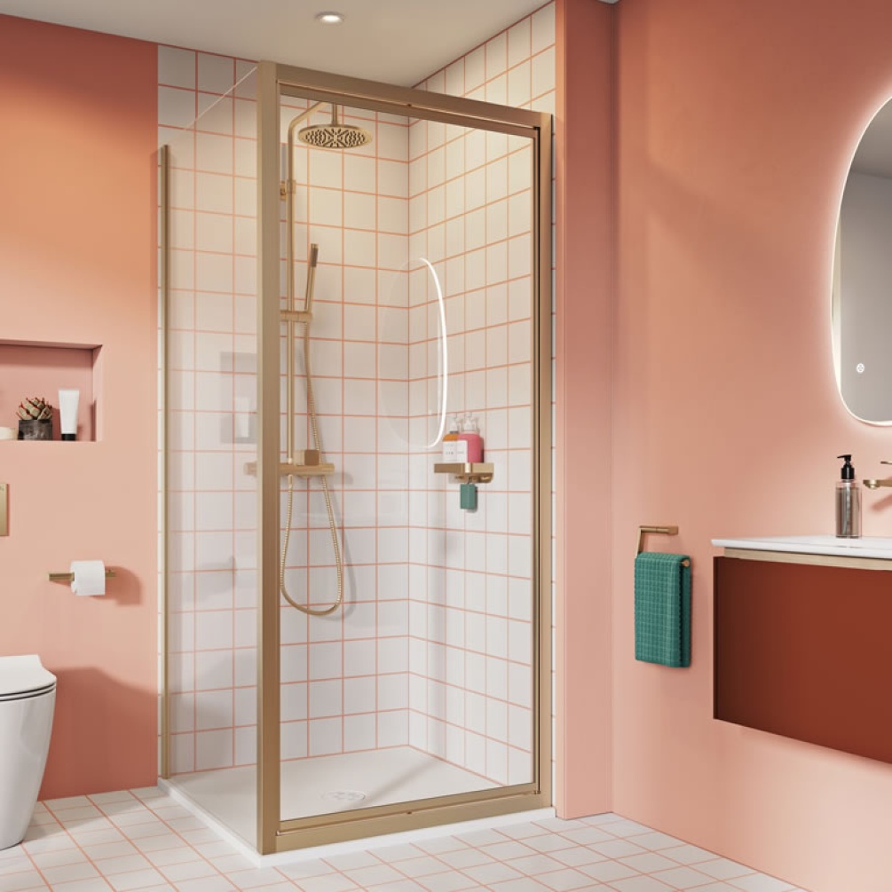 Crosswater Clear 6 Brass Infold Shower Door | Sanctuary Bathrooms