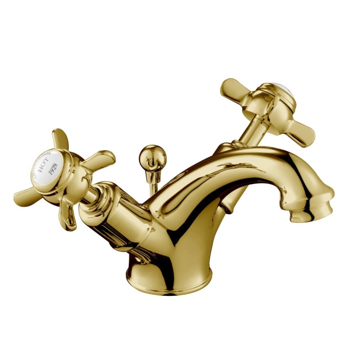 JTP Grosvenor Pinch Polished Gold Basin Mixer with Waste
