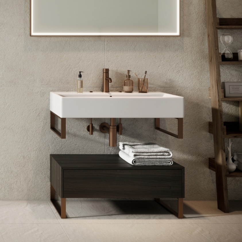 Abacus Concept Pure 800mm Basin & Brushed Bronze Brackets