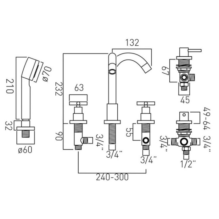 Vado Elements 5 Hole Bath Shower Mixer | Sanctuary Bathrooms