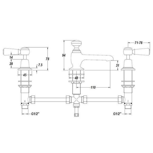 Bayswater Lever Black & Chrome 3TH Basin Mixer | Sanctuary