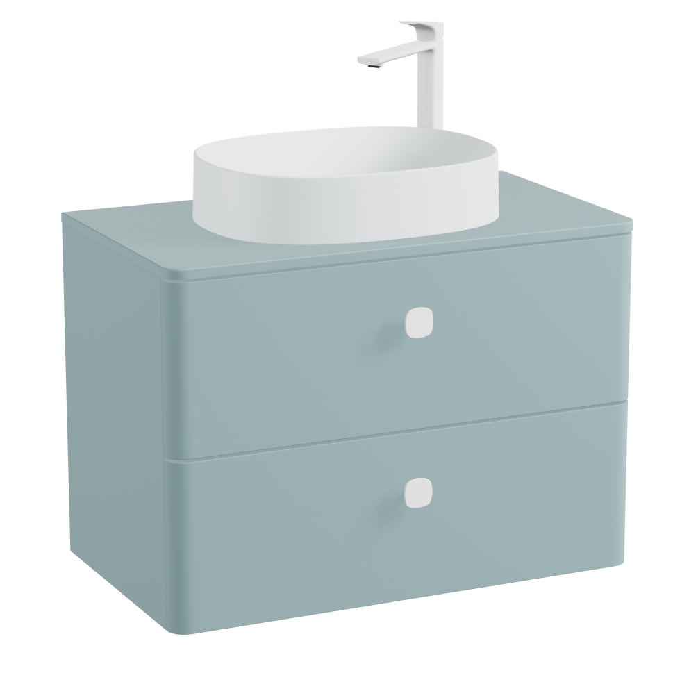 Vado Cameo 800mm Cove Blue Wall Hung 2 Drawer Vanity Unit, Worktop ...