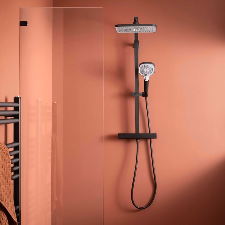 JTP Hix Matt Black Square Shower Column | Sanctuary Bathrooms