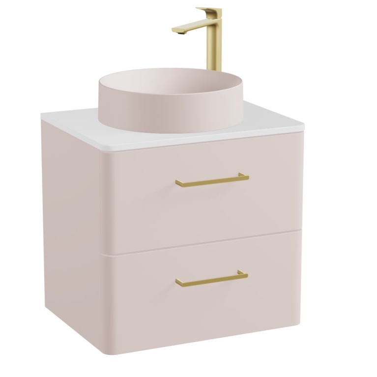 Vado Cameo 600mm Pink Clay Wall Hung 2 Drawer Vanity Unit, Worktop ...
