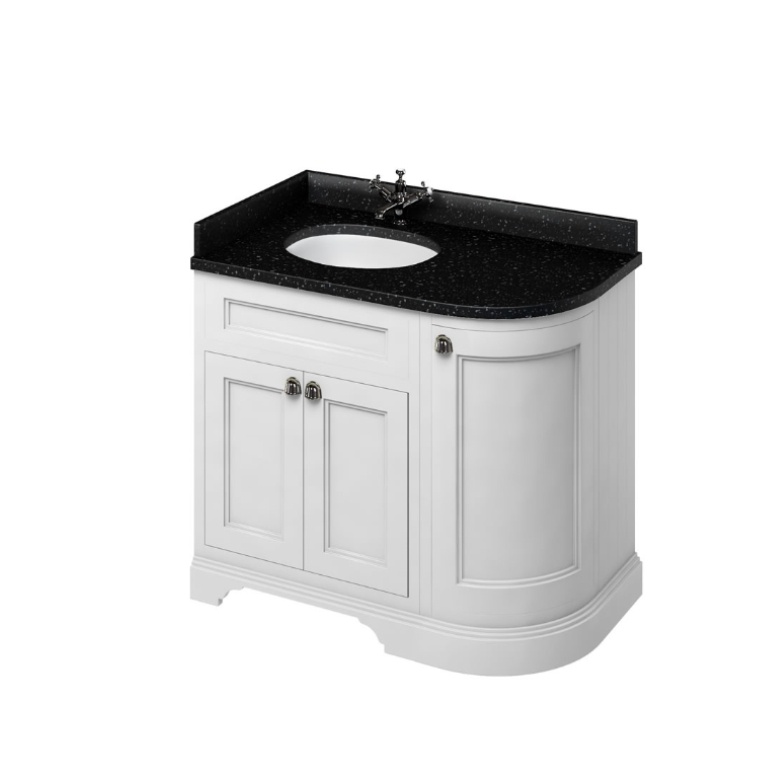 Burlington Minerva 980mm Left Curved Worktop & White Unit | Sanctuary